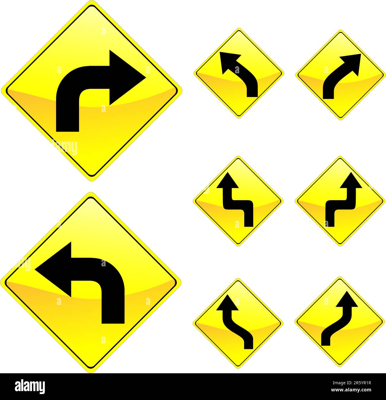 Vector Illustration of Eight Diamond Shape Yellow Road Signs Stock ...