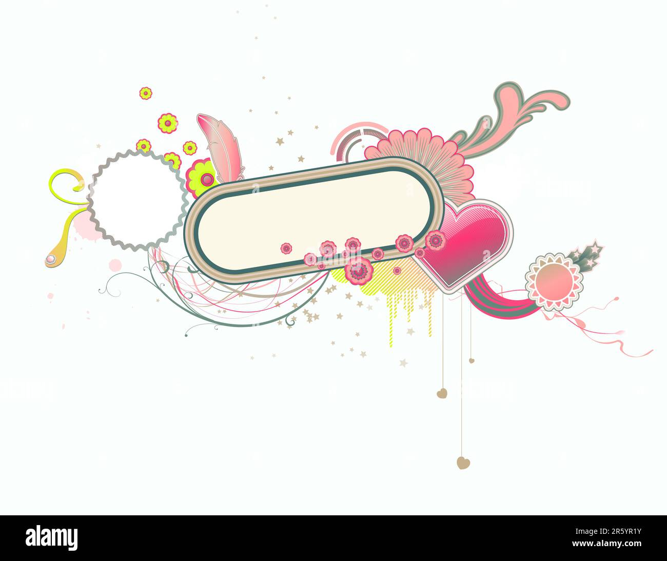 Vector illustration of funky styled design frame with heart shape and ...