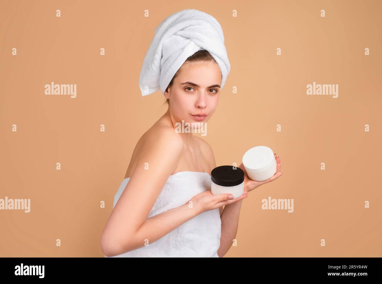 Beauty Face Portrait Cream Bottle Spa Therapy Beautiful Woman In