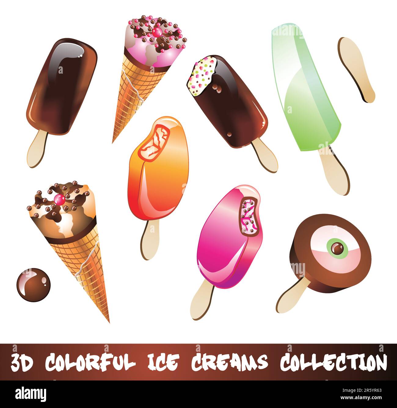 Colorful Ice Cream Icons Collection with 8 pieces Stock Vector Image ...