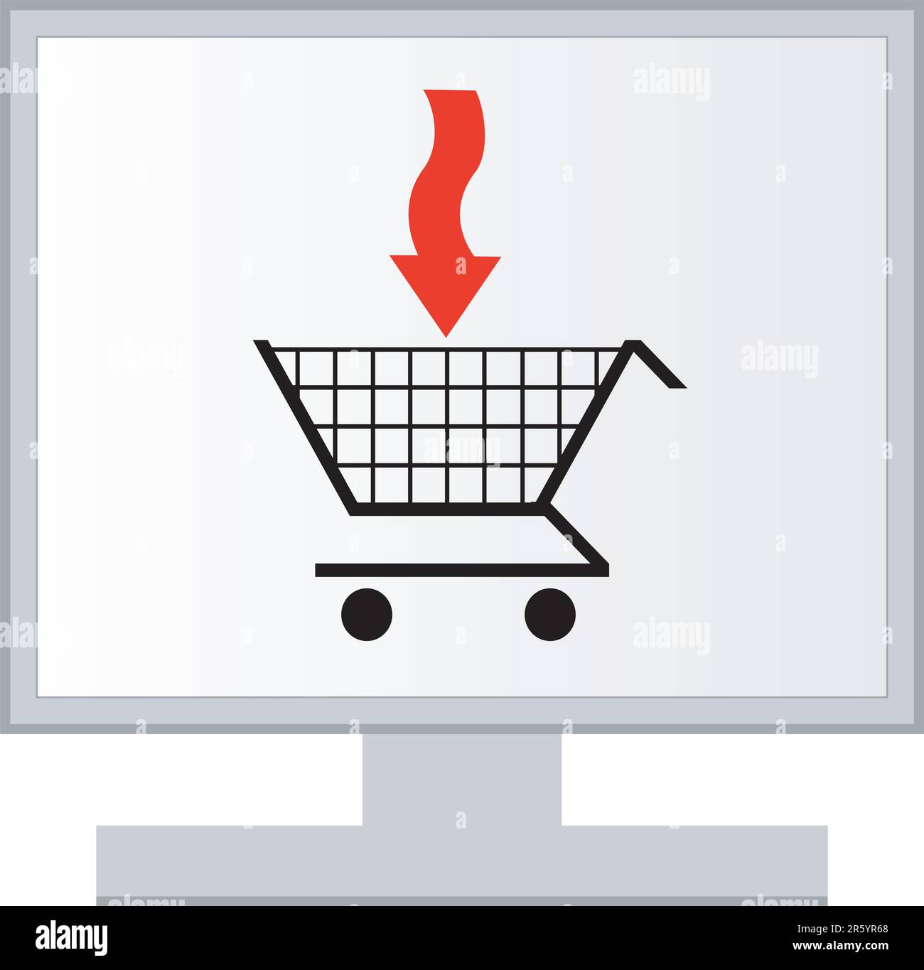 computer monitor with shopping cart and red arrow - concept of online ...