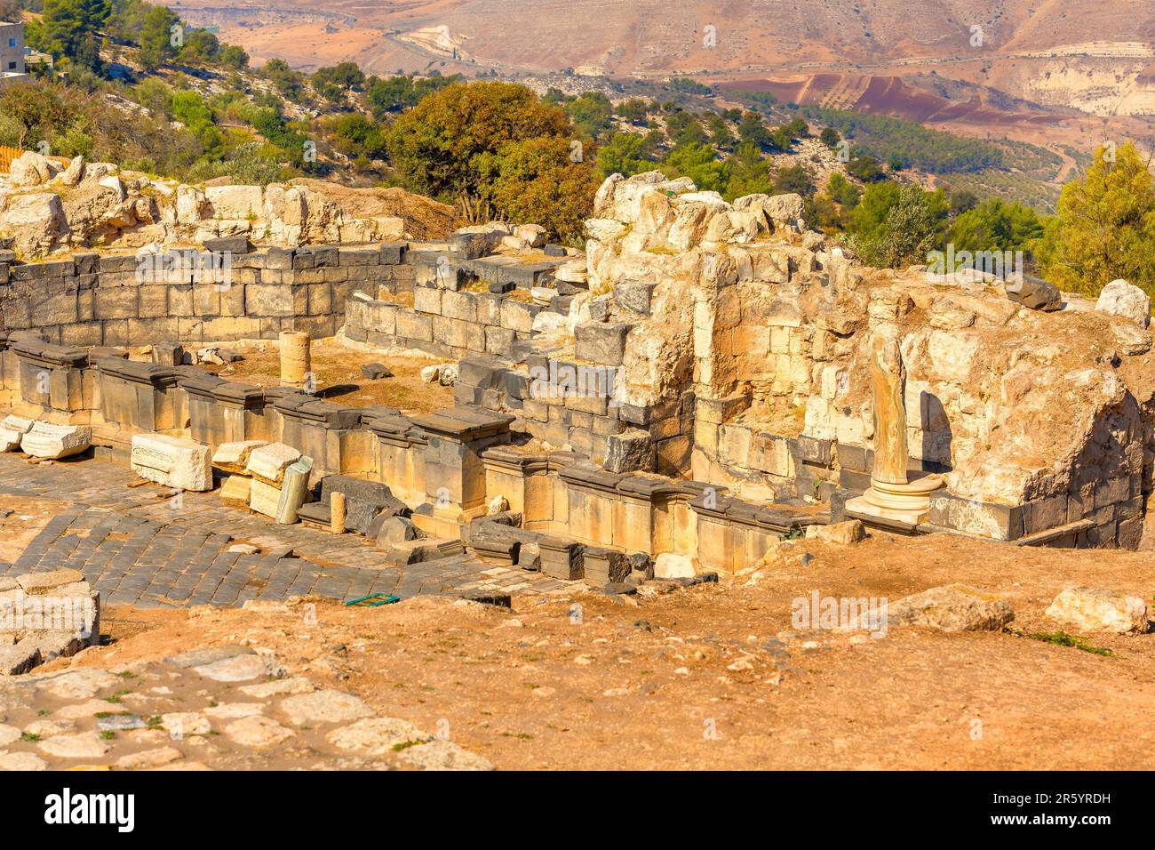 Roman road of Umm Qais Gadara in northern Jordan. It is located in the ...