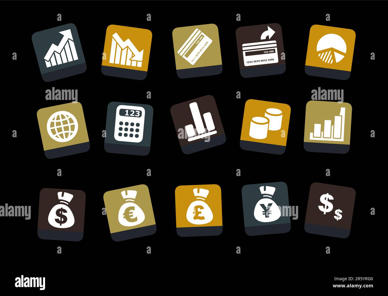 Vector icons pack - Yellow-Brown-Blue Series, money collection Stock ...