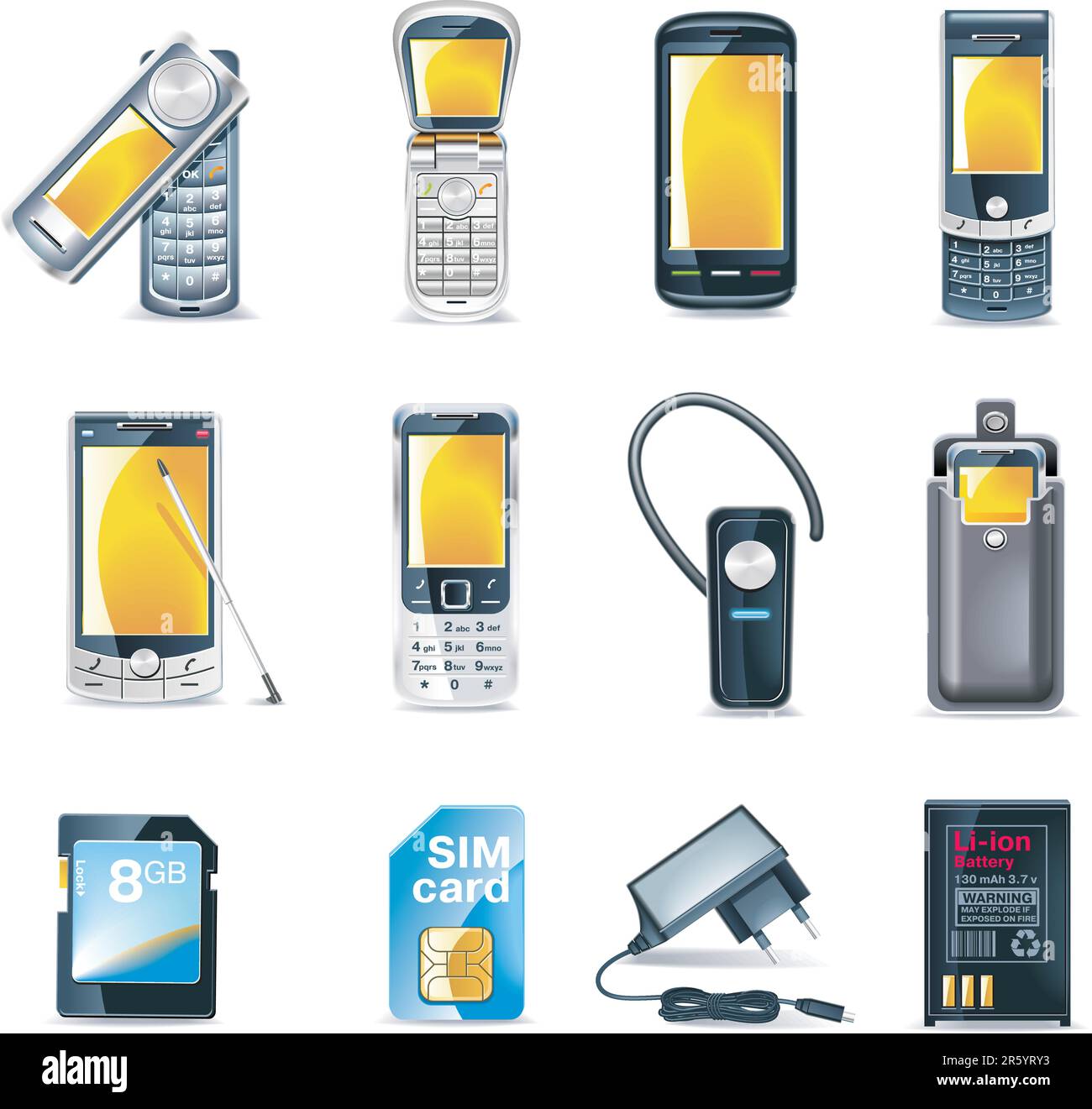 Set of detailed cellulars and mobile accessories Stock Vector Image ...