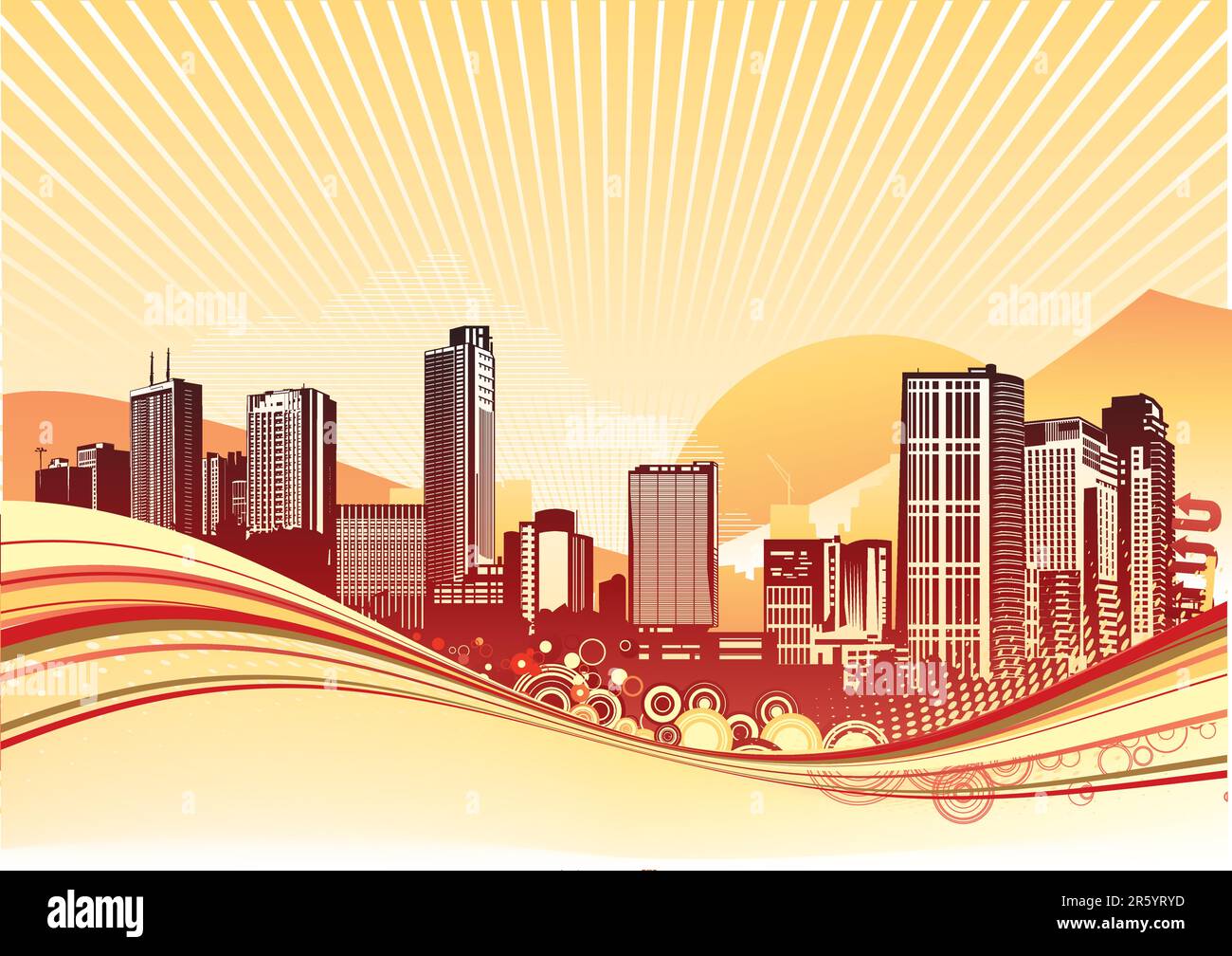 Vector illustration of Big City. Orange urban background with abstract ...