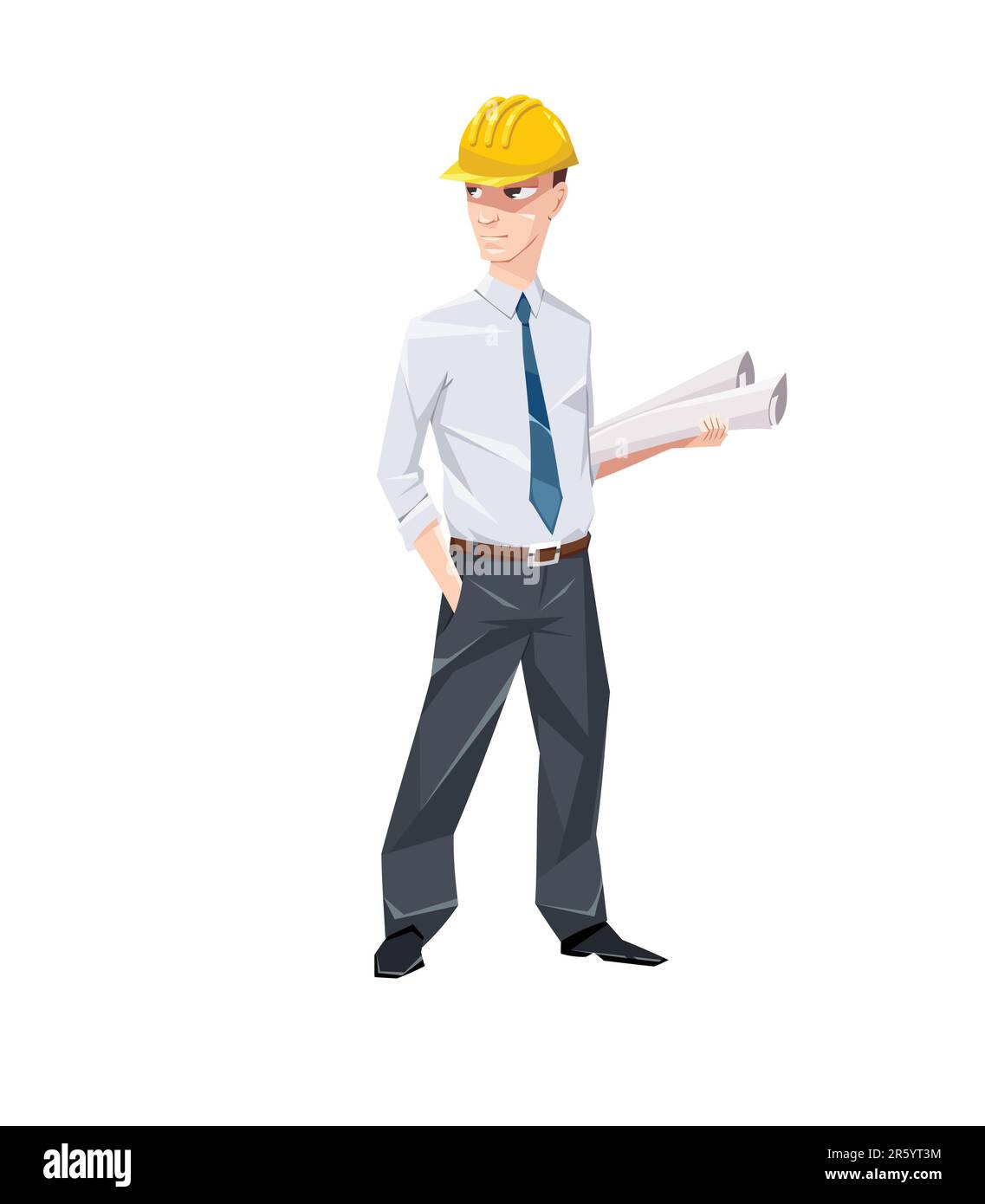 Engineer with pack of some construction documents wearing hard hat and ...