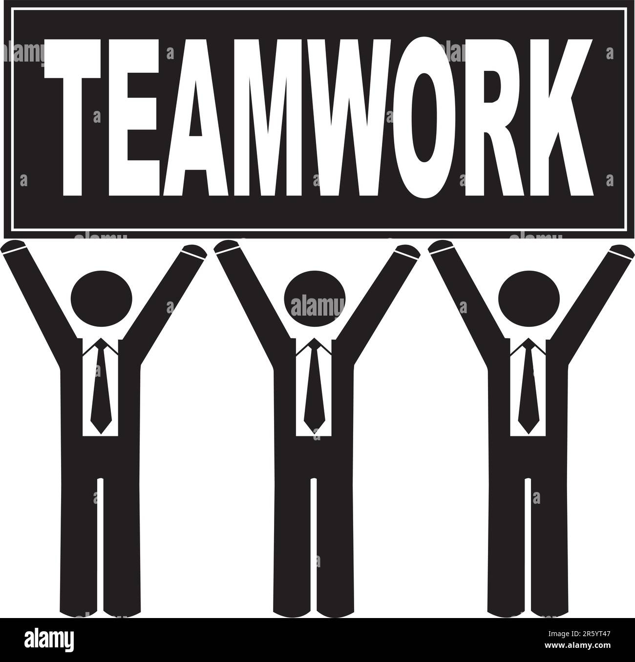 group of men holding sign up that says teamwork Stock Vector Image ...