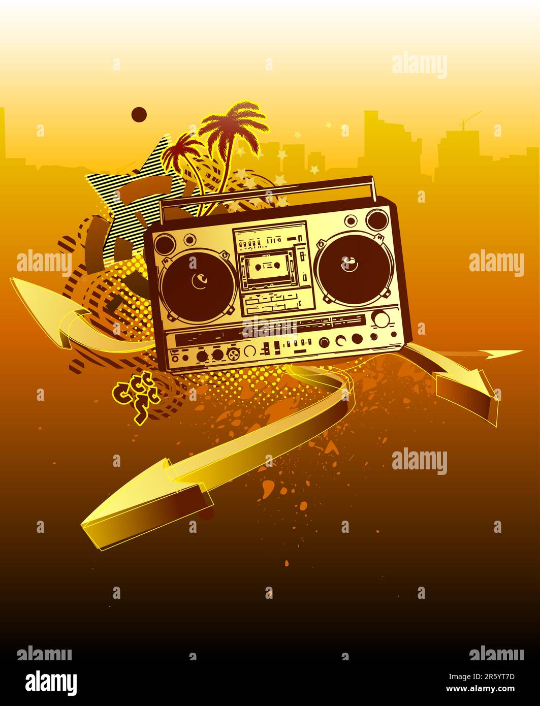 Vector illustration of urban music grunge background with stars and ...