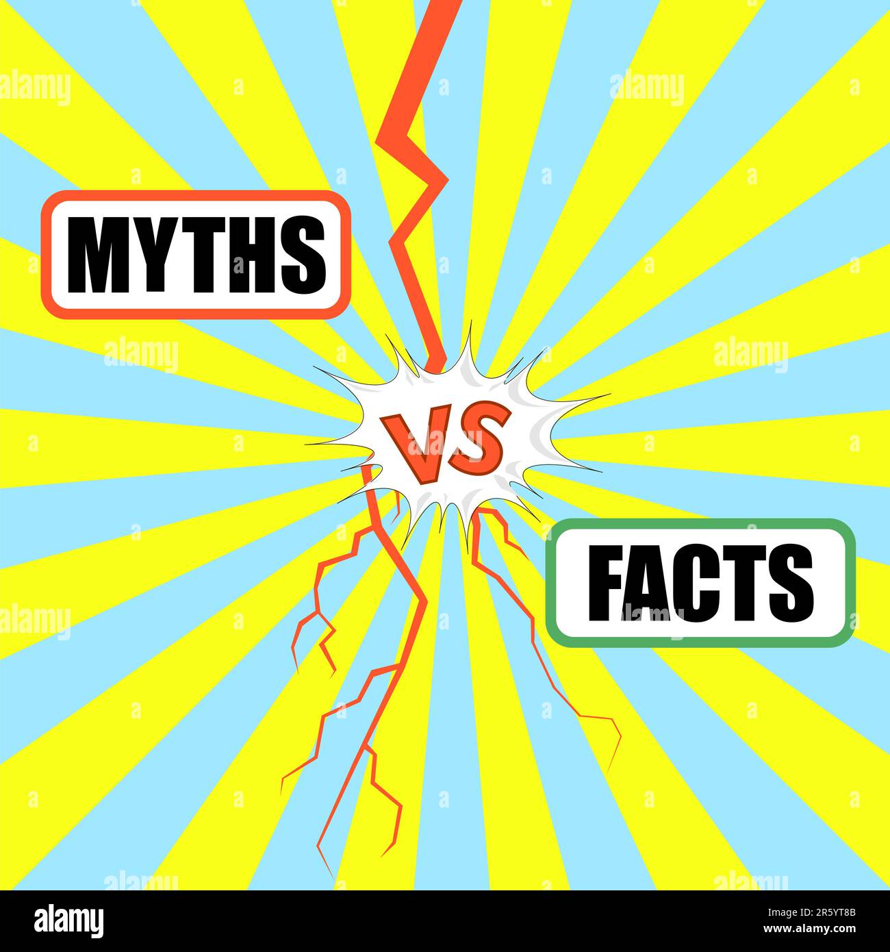Facts and Myths Sign with Red Lightning Bolt on Blue Yellow Background ...