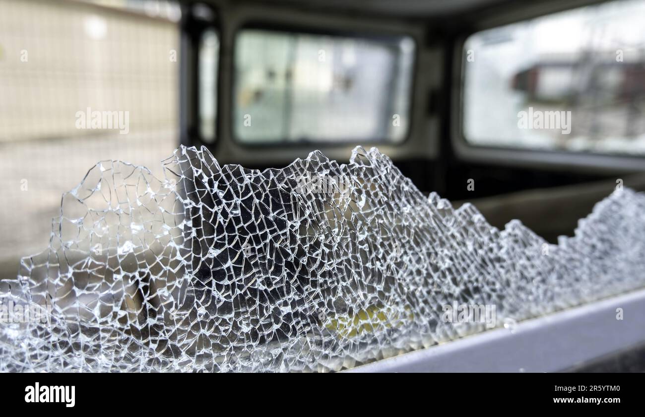 Broken car glass in accident, road safety, driving Stock Photo - Alamy