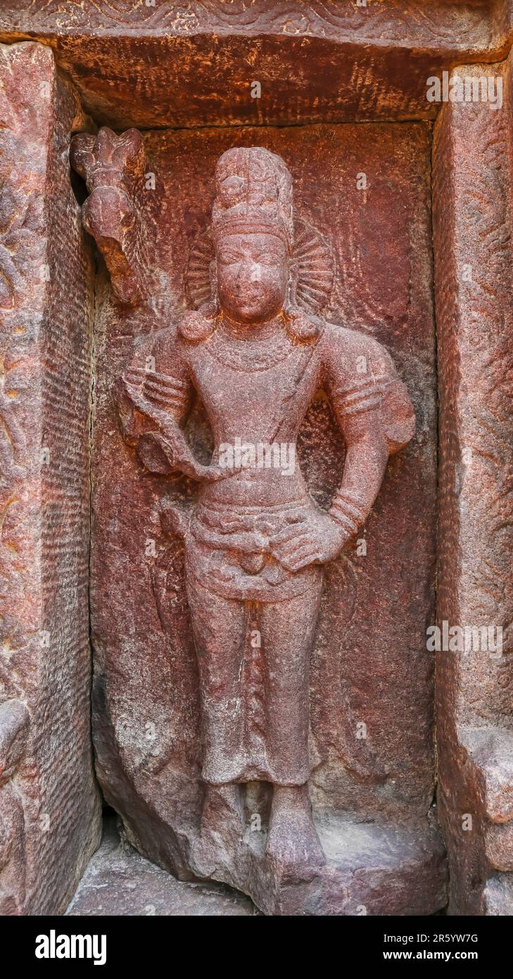 Broken sculpture of Hindu God on the Bala Brahmeswara Temple, Alampur ...