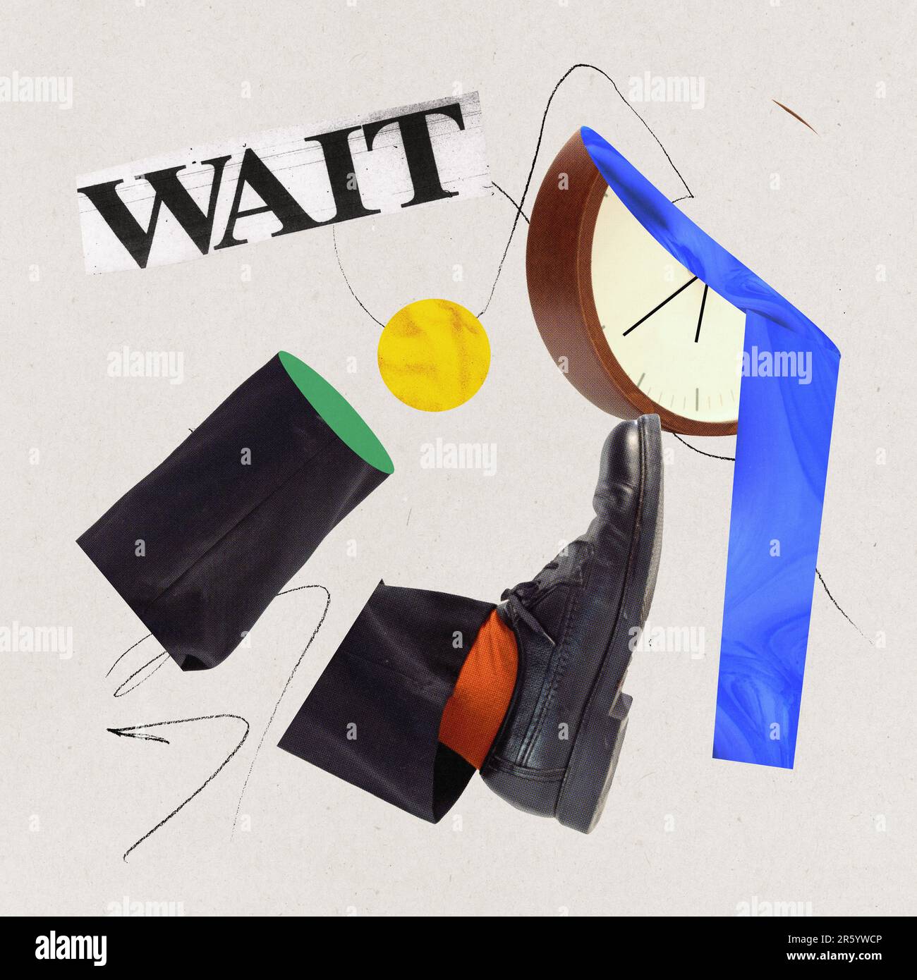 Creative design. Male leg in a shoe and clock symbolizing time ...