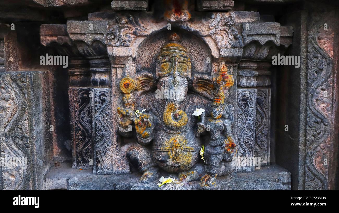 Ancient Carved sculpture of Lord Ganesha on the Bugga Ramlingeswara ...