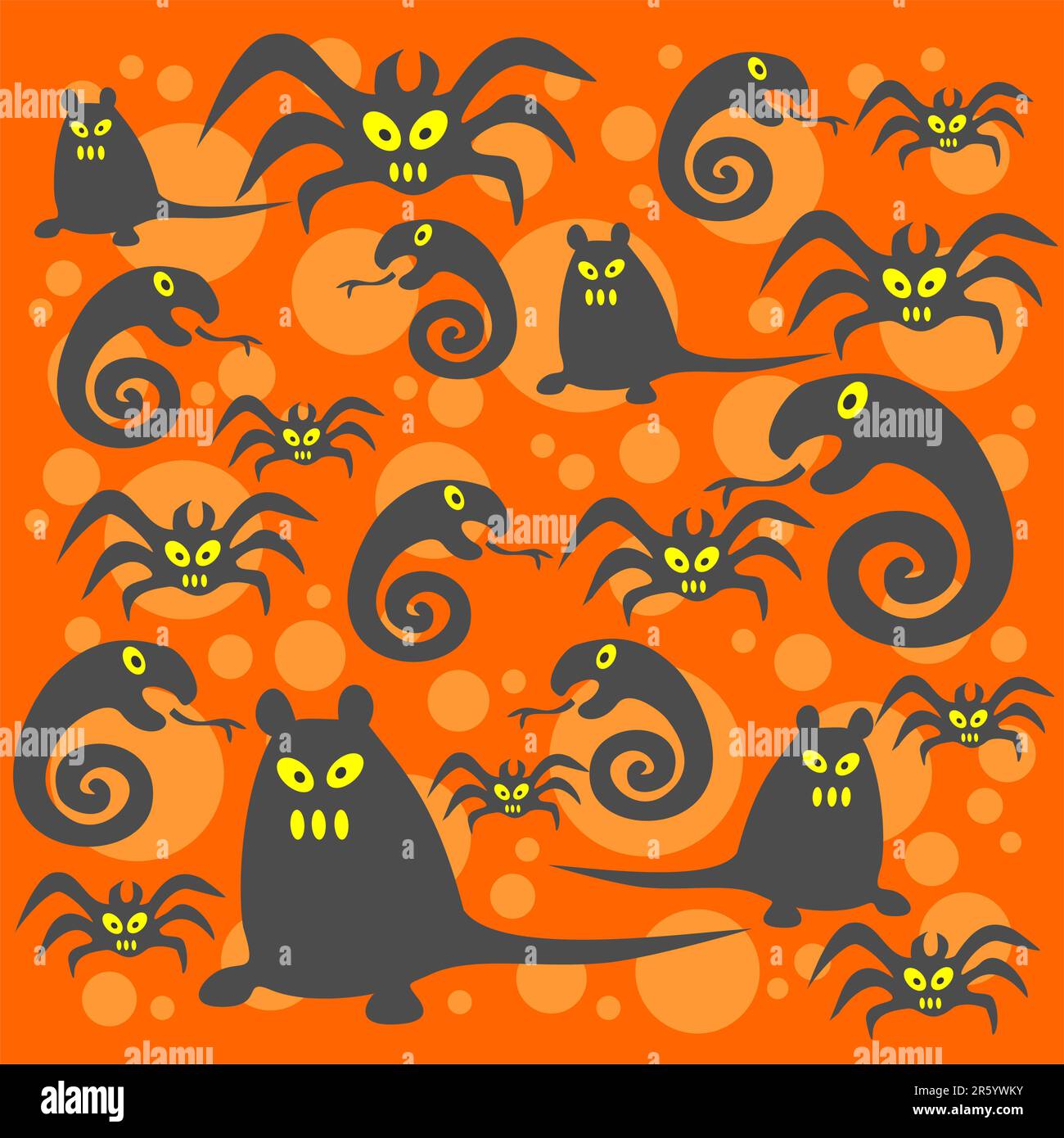 Monsters pattern on an orange background. Halloween illustration Stock ...