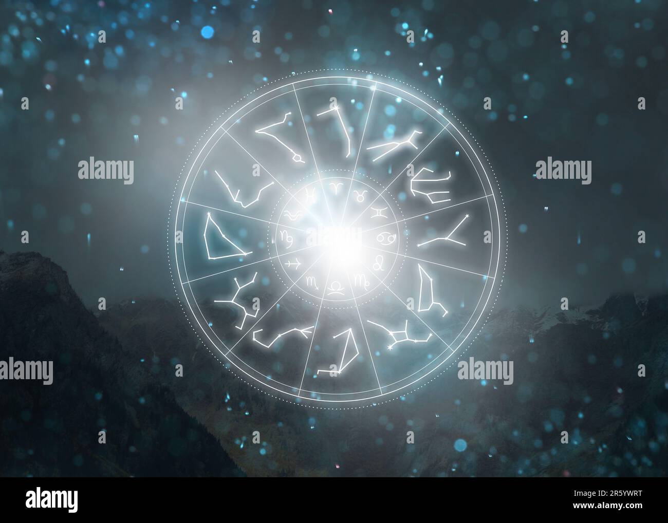 Zodiac wheel with 12 astrological signs and star constellations and ...