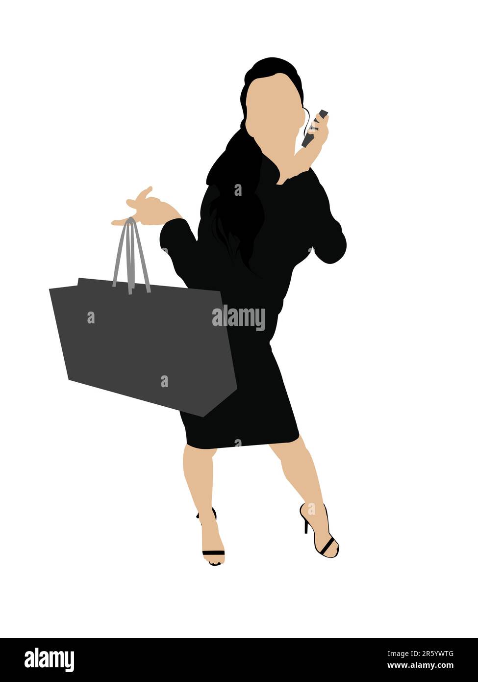 lady with bag and mobile on isolated background Stock Vector Image ...