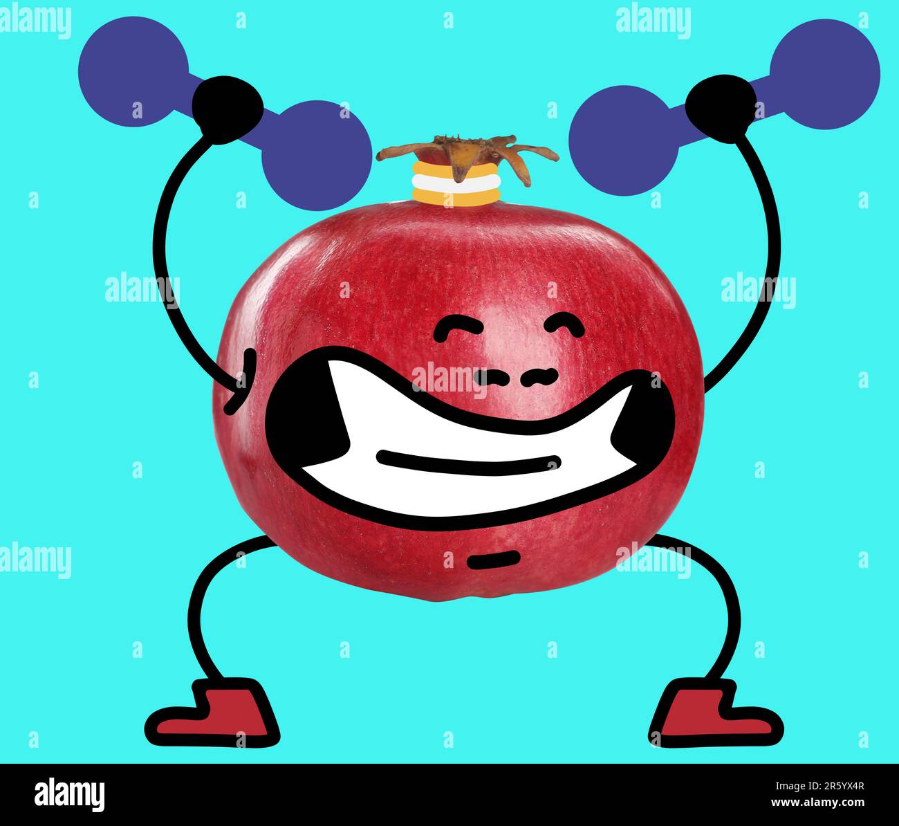 Creative artwork. Pomegranate doing exercises with dumbbells. Berry ...