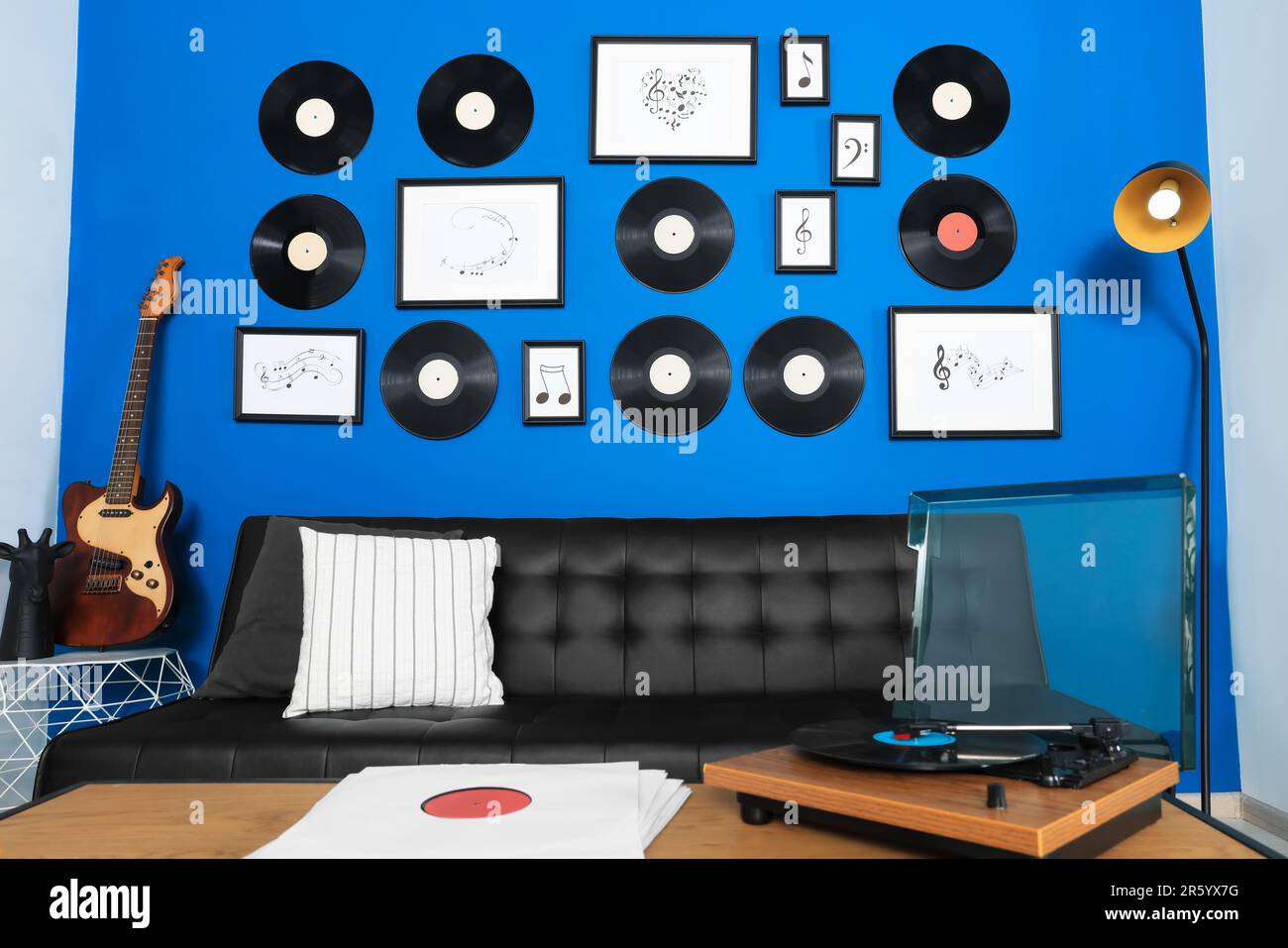 Living room decorated with vinyl records. Interior design Stock Photo ...