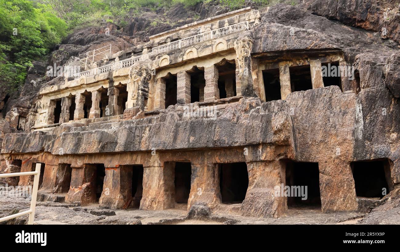 View of Undavalli Caves, Vijayawada, Andhra Pradesh, India Stock Photo ...