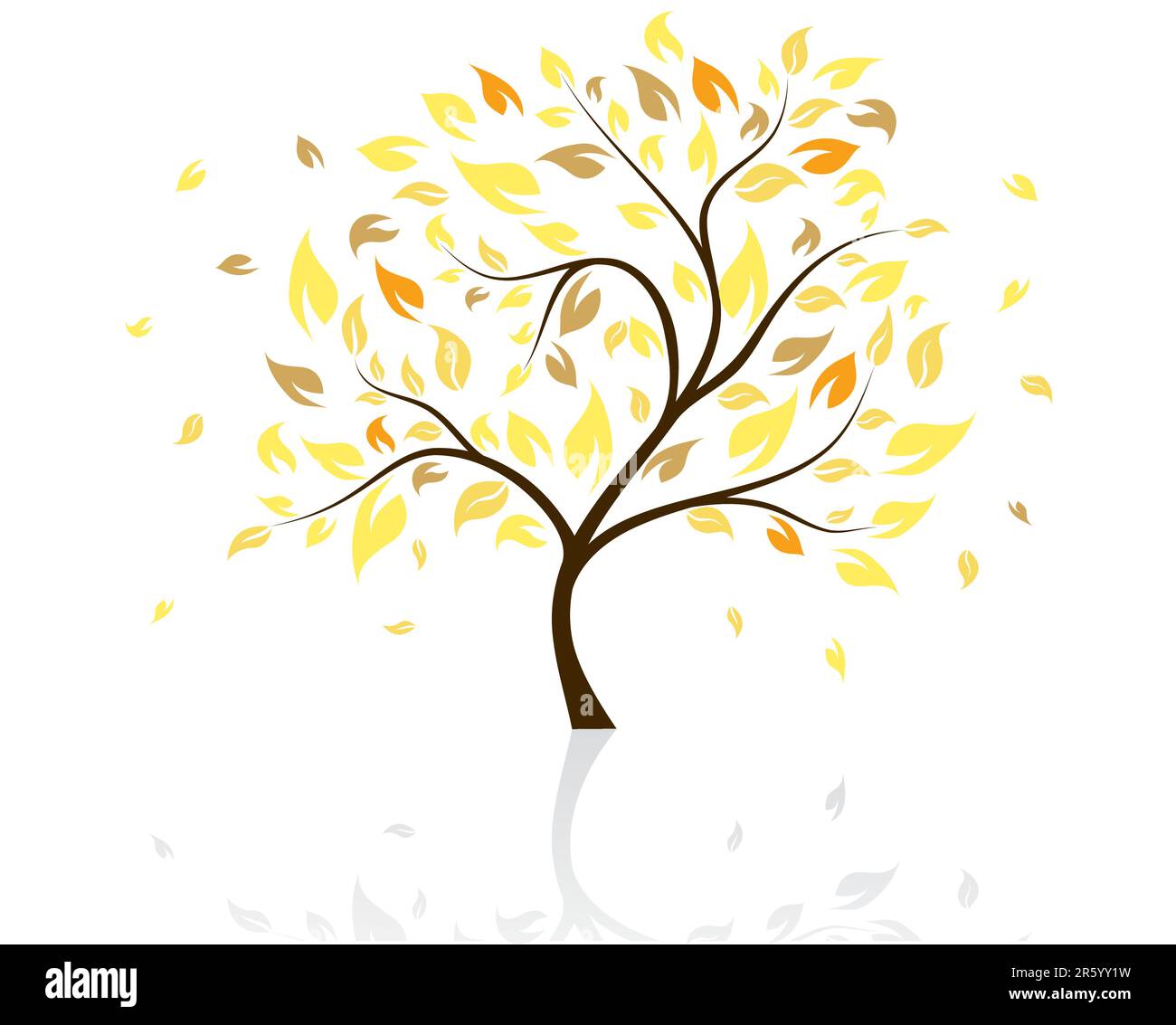 Vector illustration of autumn tree with falling leaves Stock Vector ...