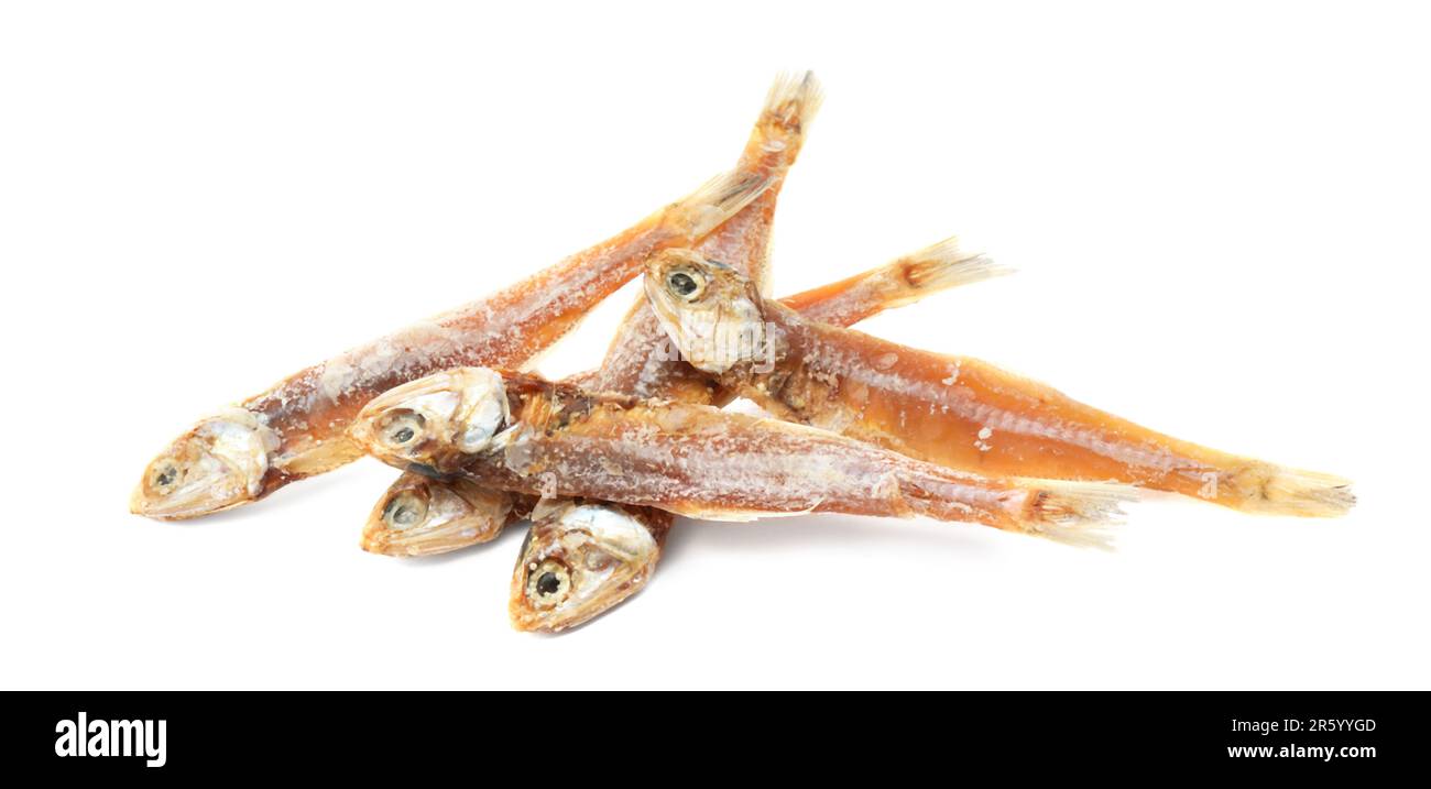 Delicious dried salted anchovies on white background Stock Photo - Alamy