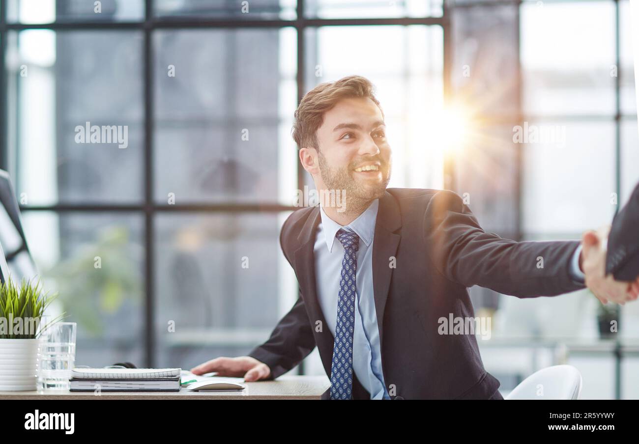 Hello. Portrait Of Cheerful Middle Aged Business Man Waving Hand ...