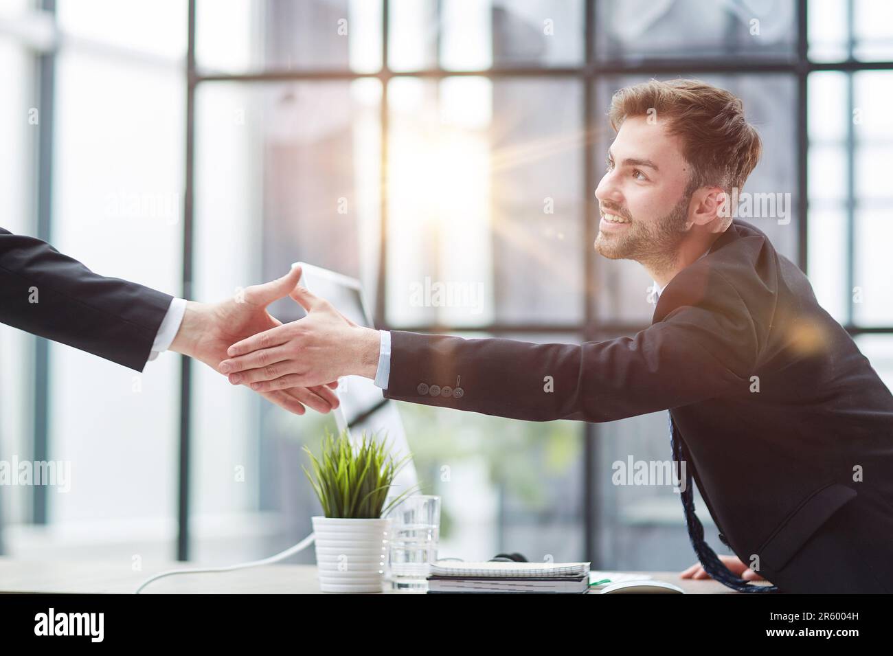 Hello. Portrait Of Cheerful Middle Aged Business Man Waving Hand ...