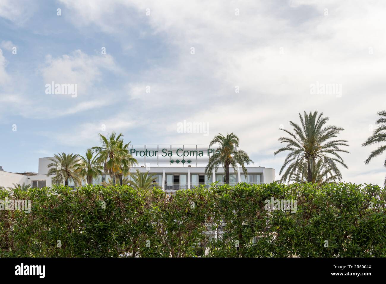 Sa Coma, Spain; june 03 2023: Main facade of the hotel Protur Sa Coma ...