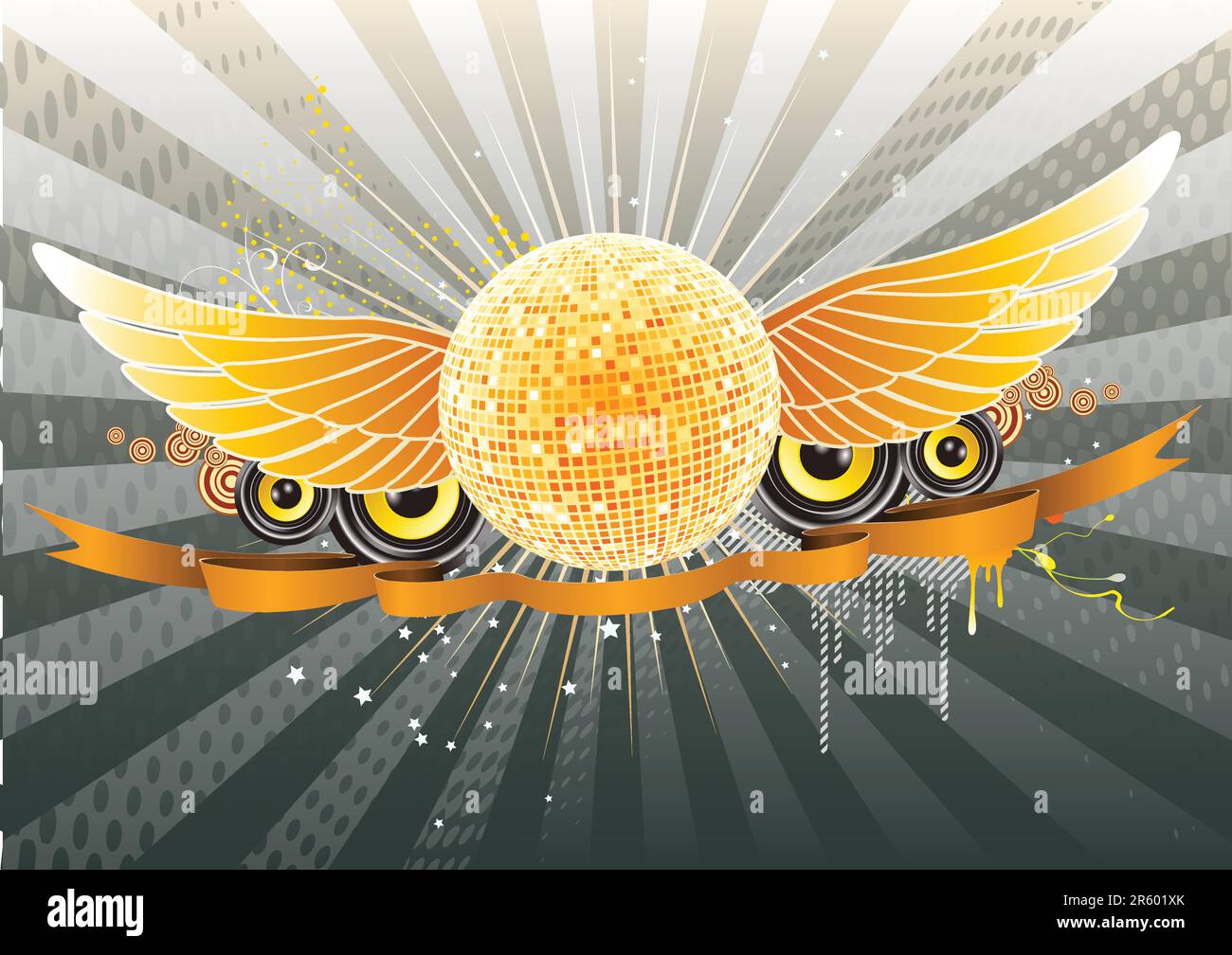 Vector illustration of shiny abstract party design with disco ball and ...