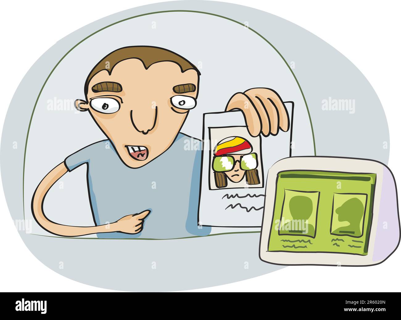 Vector Illustration of Funny young guy showing his document to the ...