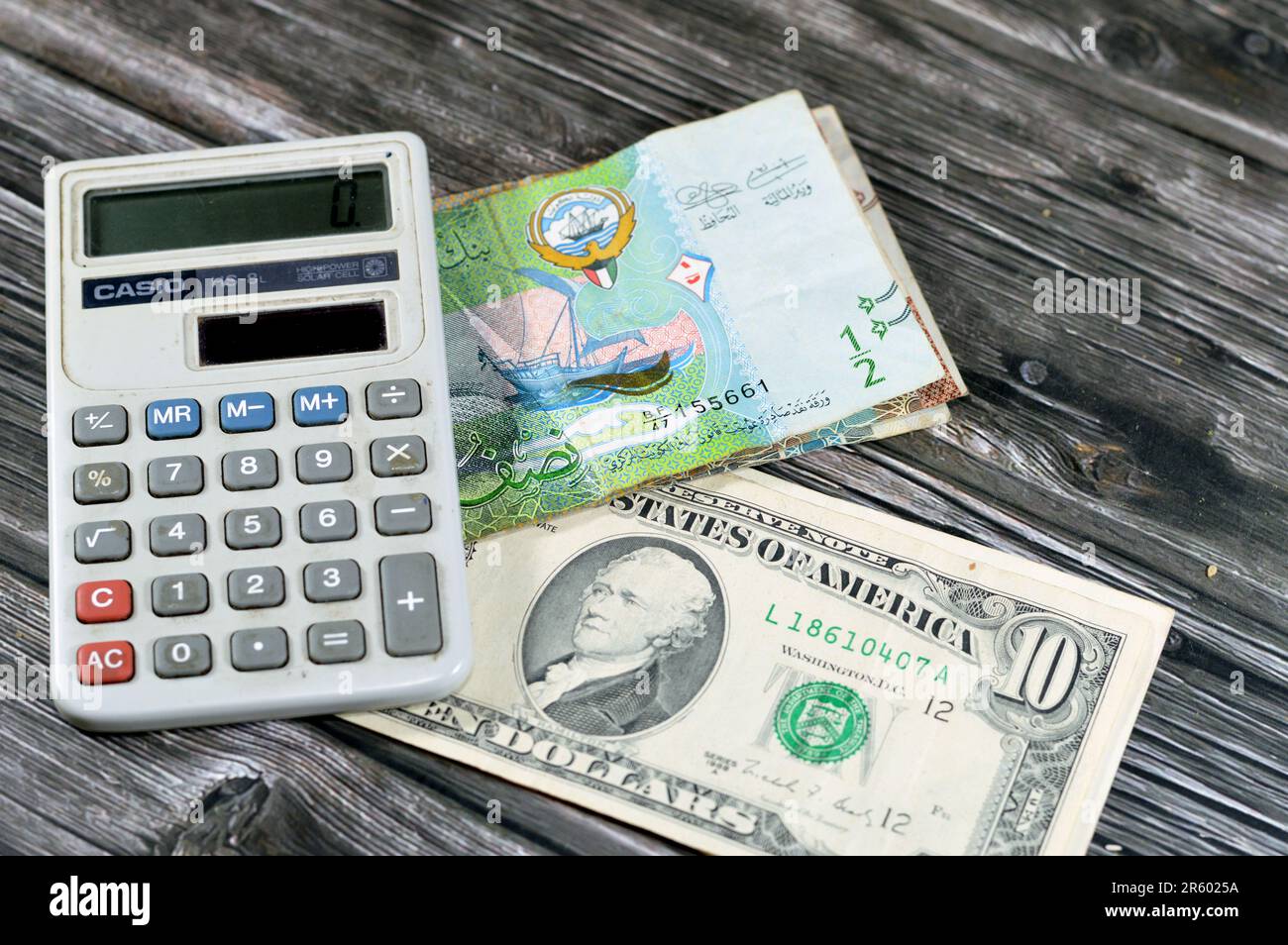 Cairo, Egypt, May 31 2023: Casio Solar-powered calculator with Kuwaiti ...