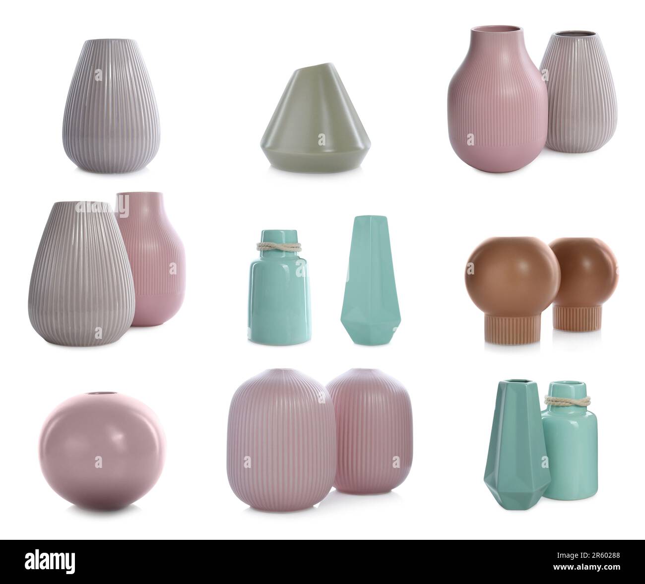 Set of different stylish ceramic vases on white background Stock Photo ...