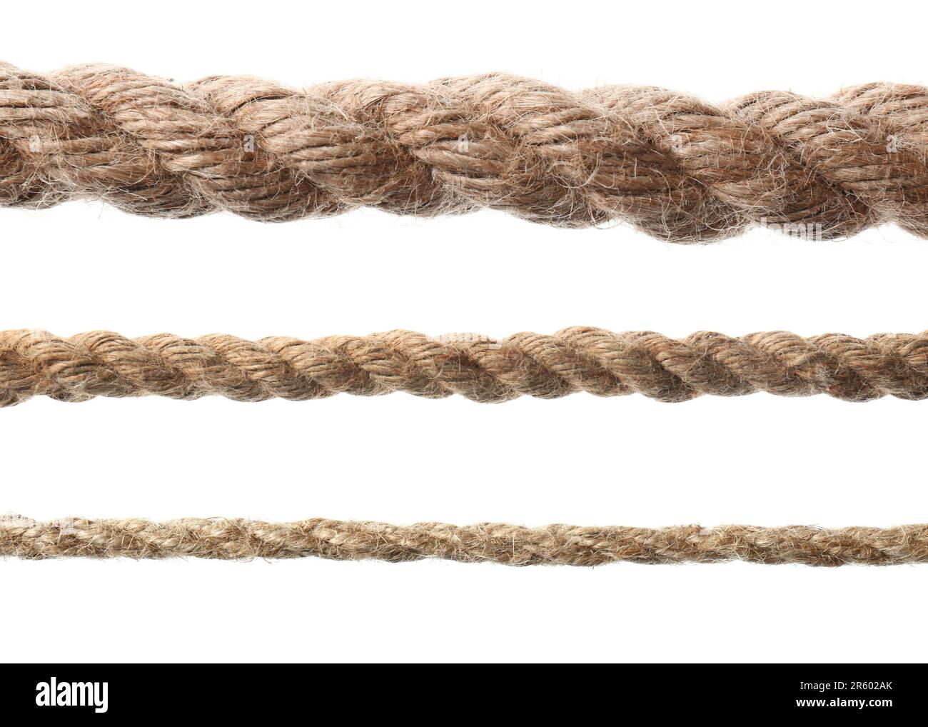 Set of durable hemp ropes on white background Stock Photo - Alamy