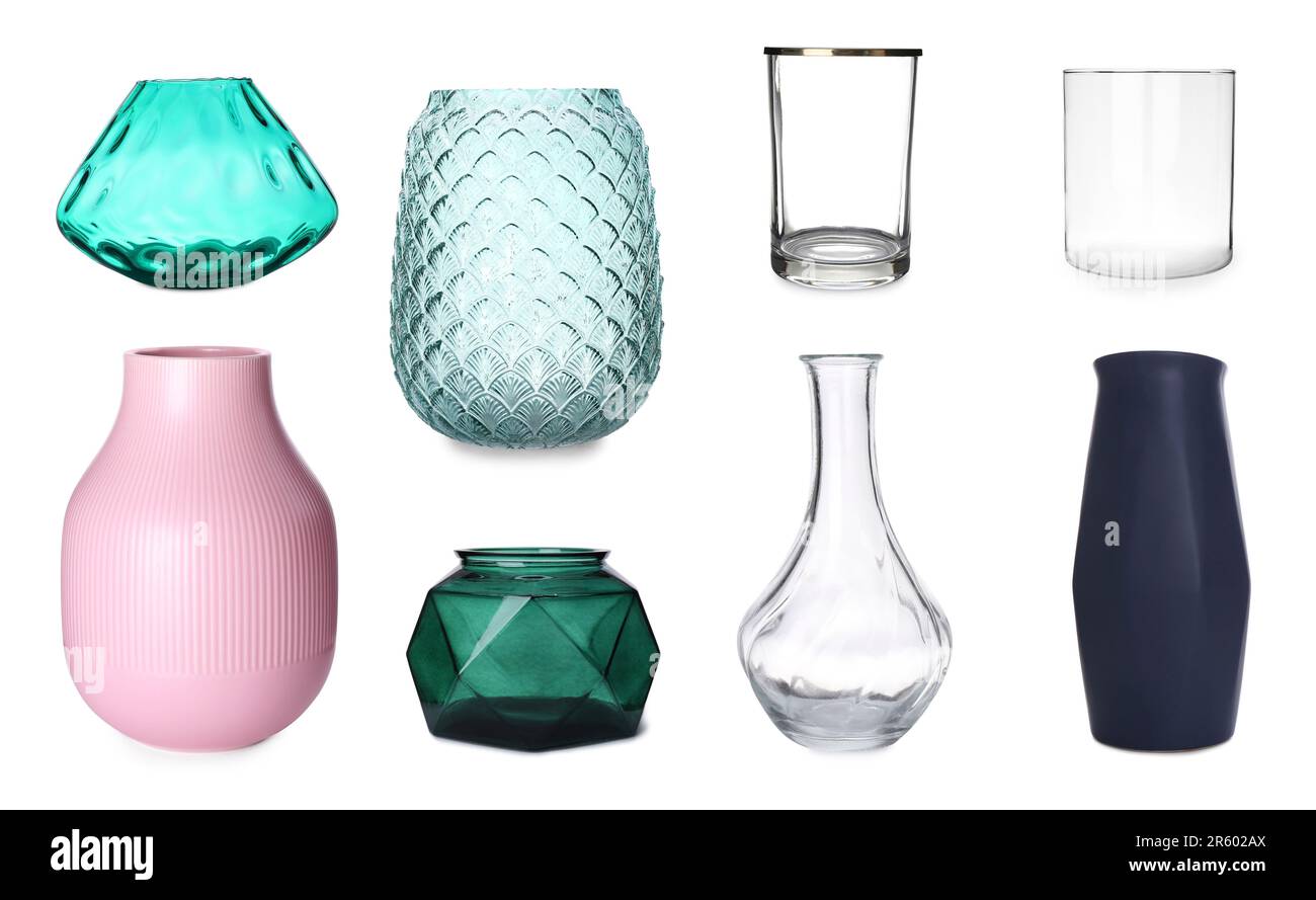 Collage with different stylish vases on white background Stock Photo ...