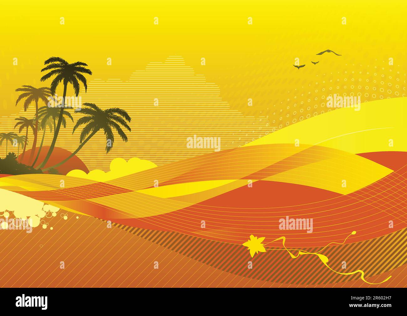 Vector illustration of abstract background with sunrise on the ocean ...