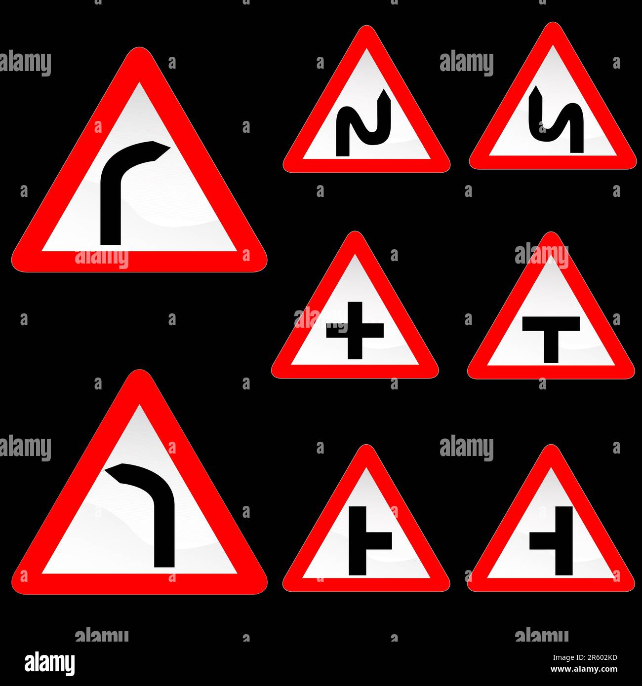 Vector Illustration of Eight Triangle Shape Red White Road Signs Set 1 ...