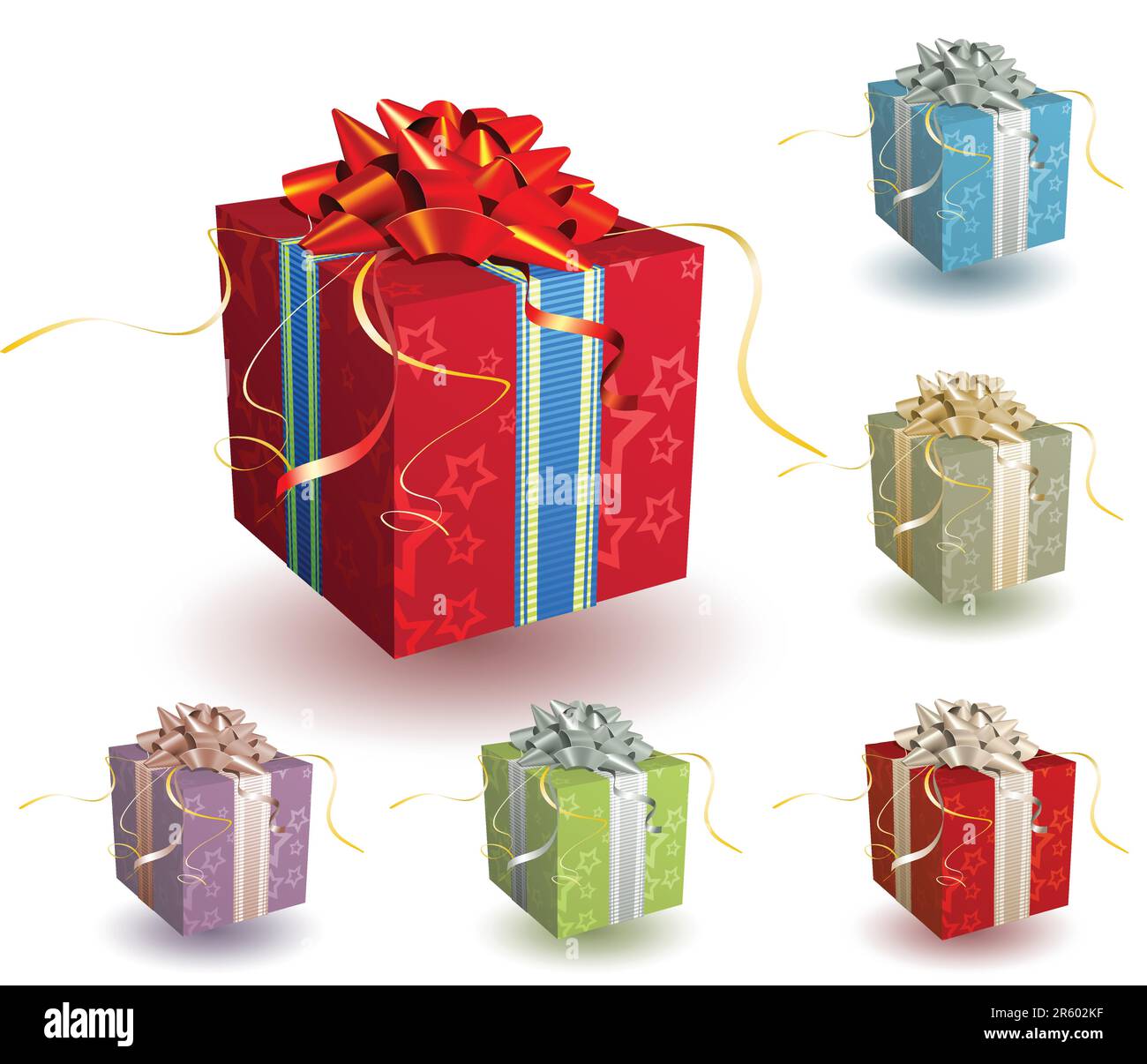 Vector illustration set of square present boxes with a bow and ribbons ...