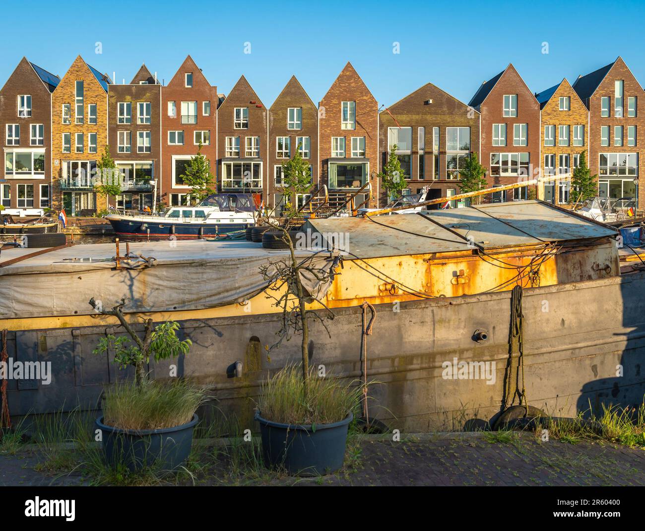 Modern residential neighbourhood by the Spaarne river in Haarlem, The ...