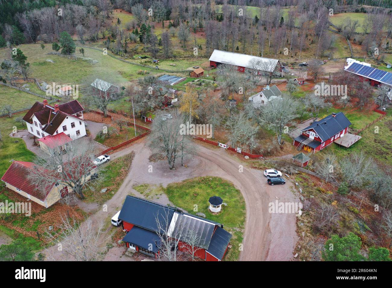 Aerial view, a small Småland village in the countryside Stock Photo - Alamy
