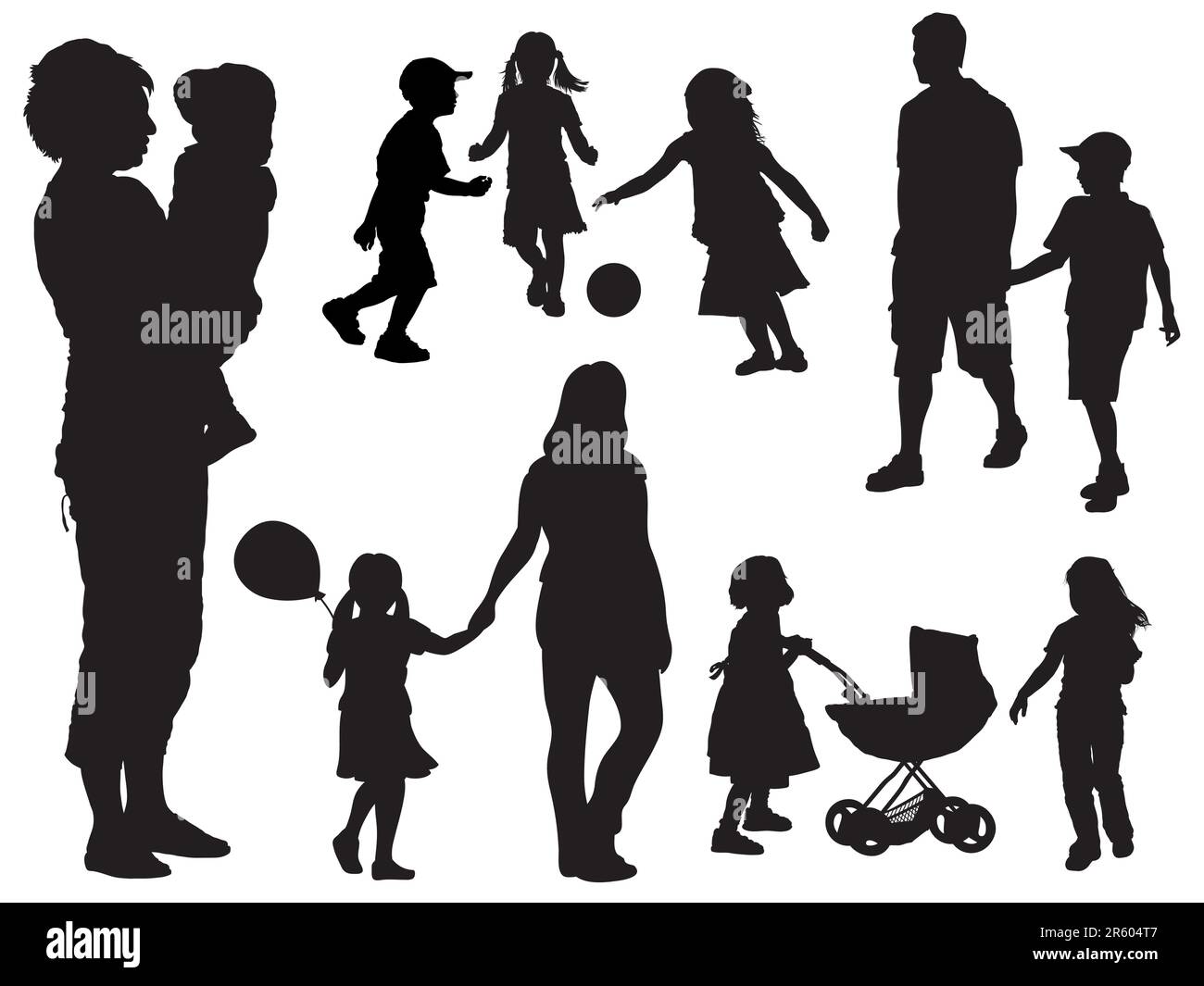 A set of parents and children silhouettes. Vector illustration Stock ...