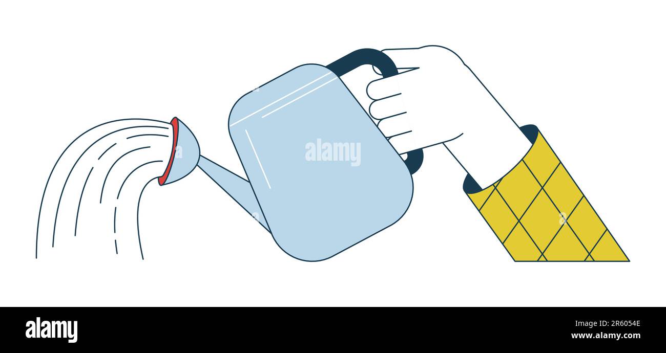 Hand holding watering can flat line vector spot illustration Stock ...