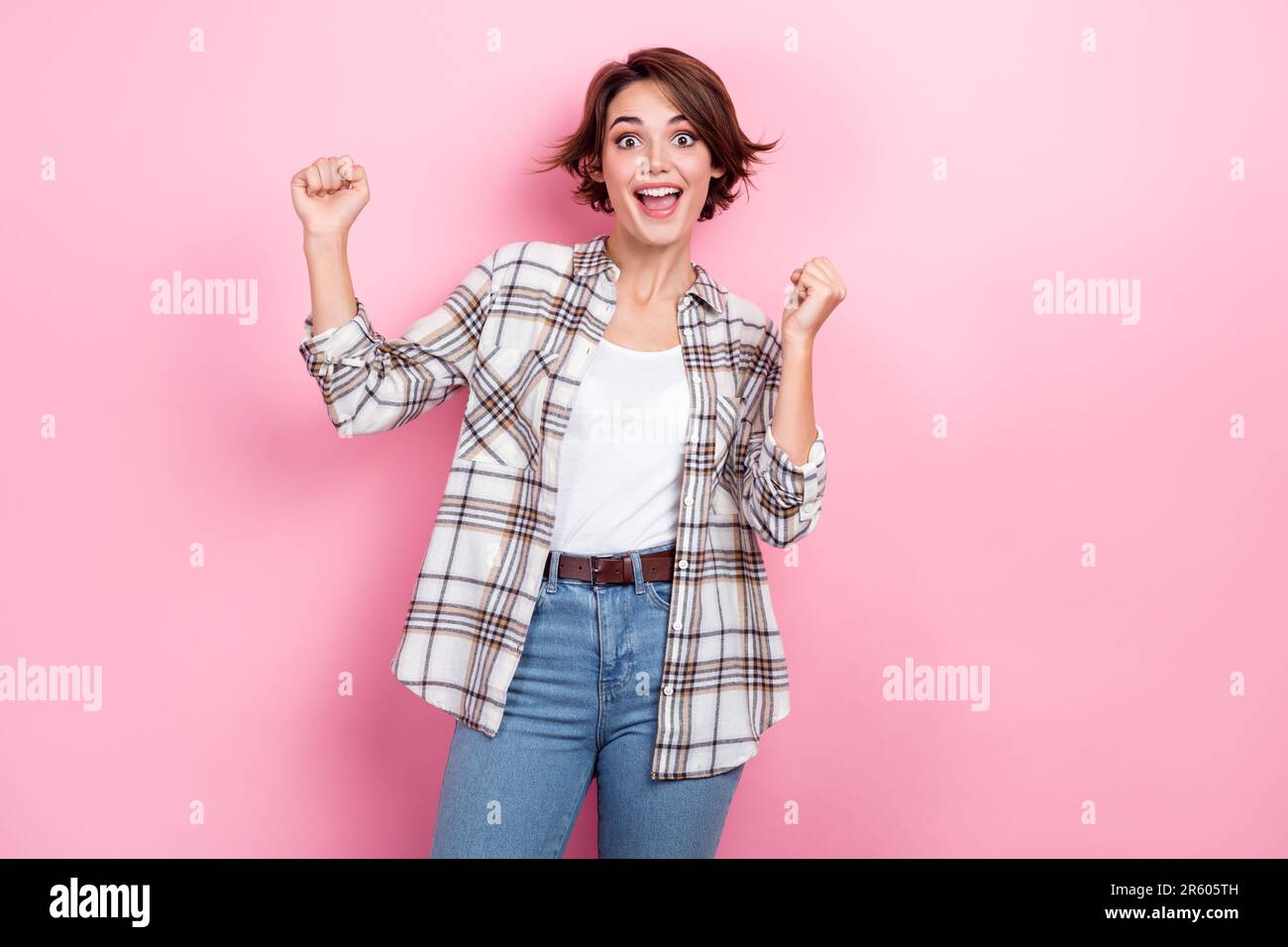 Photo of young champion crazy lady business startup owner celebration ...