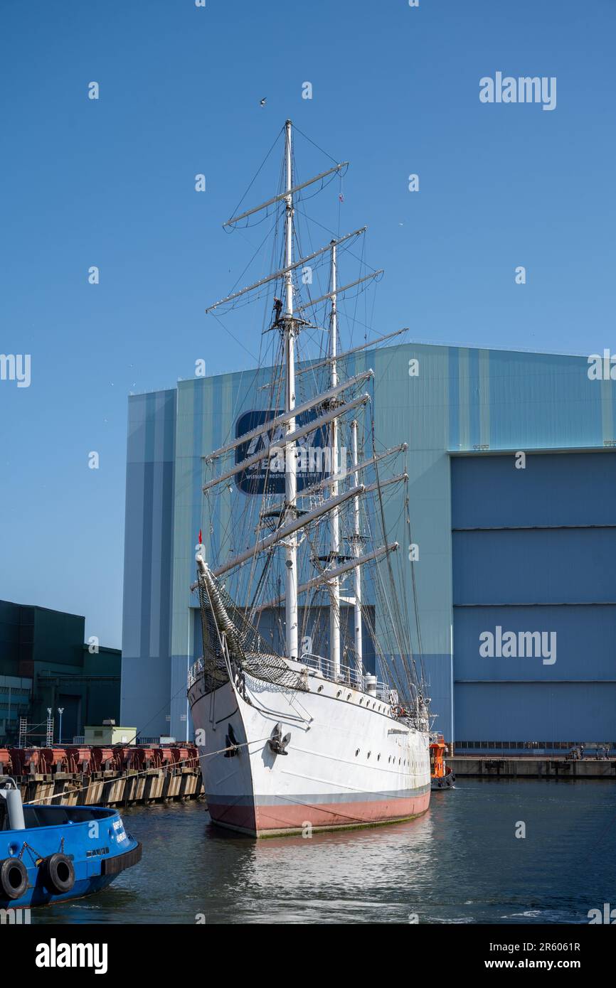 Stralsund, Germany. 06th June, 2023. The sailing ship "Gorch Fock I" is ...