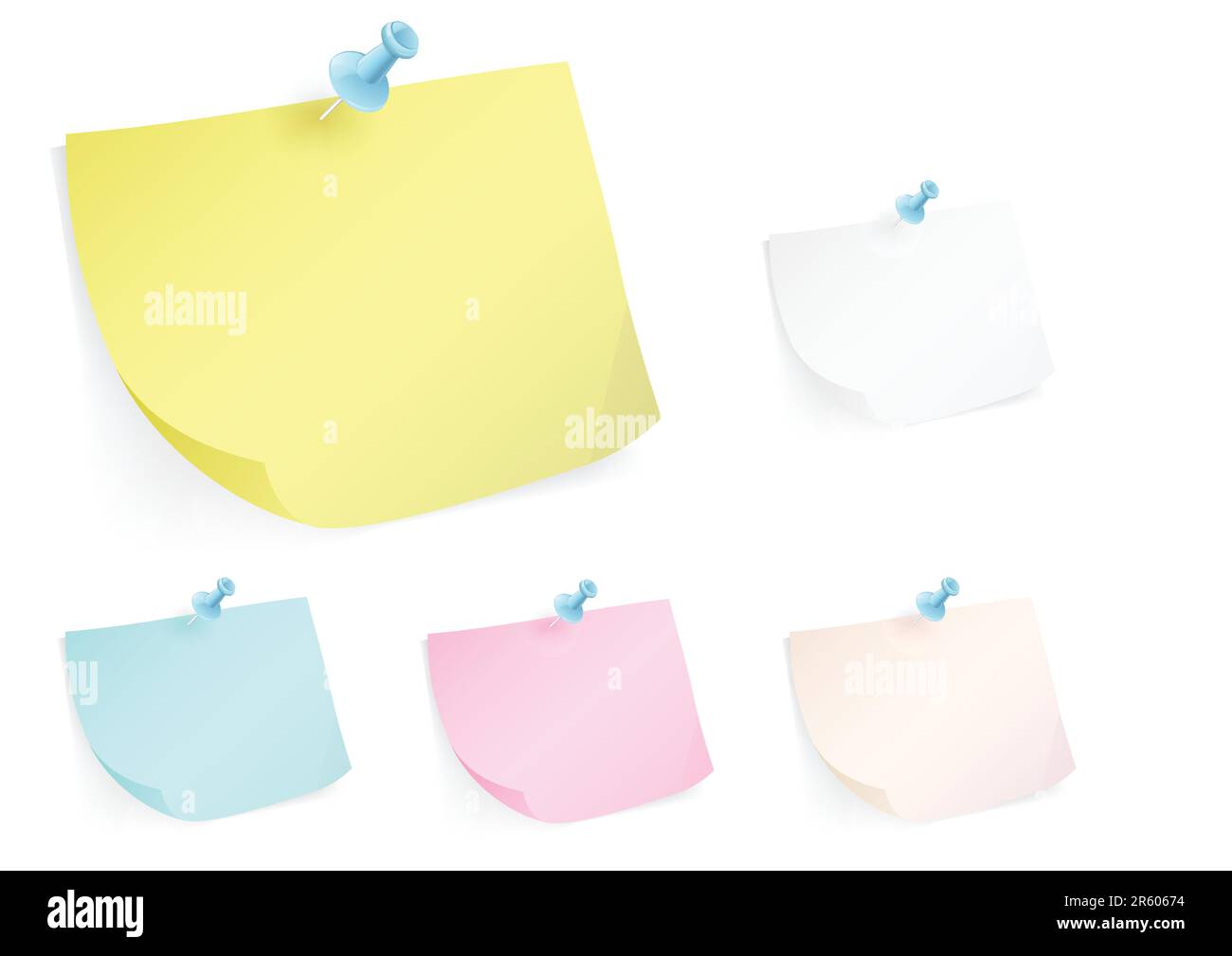 Vector illustration of post-it note with push pin stack, ready to put ...