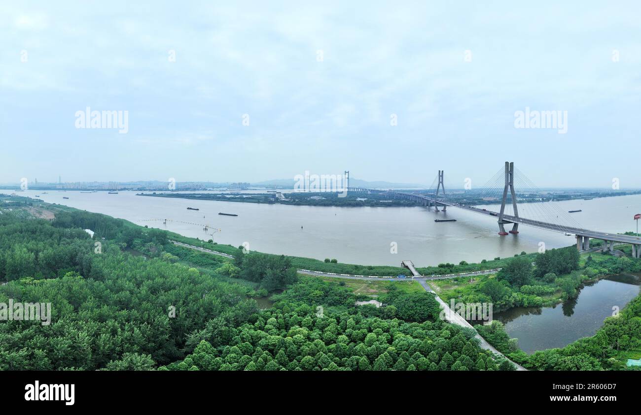 Aerial photo shows the summer scenery of Guazhou wetland park in ...