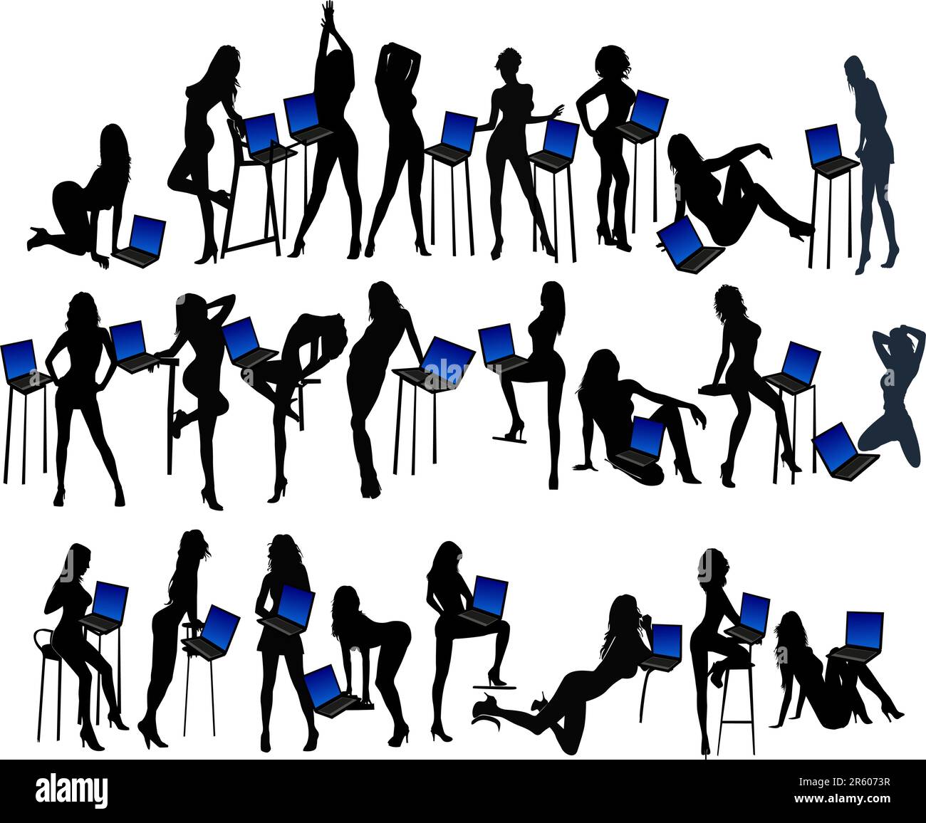 Girls and laptop computer - vector illustration Stock Vector Image ...