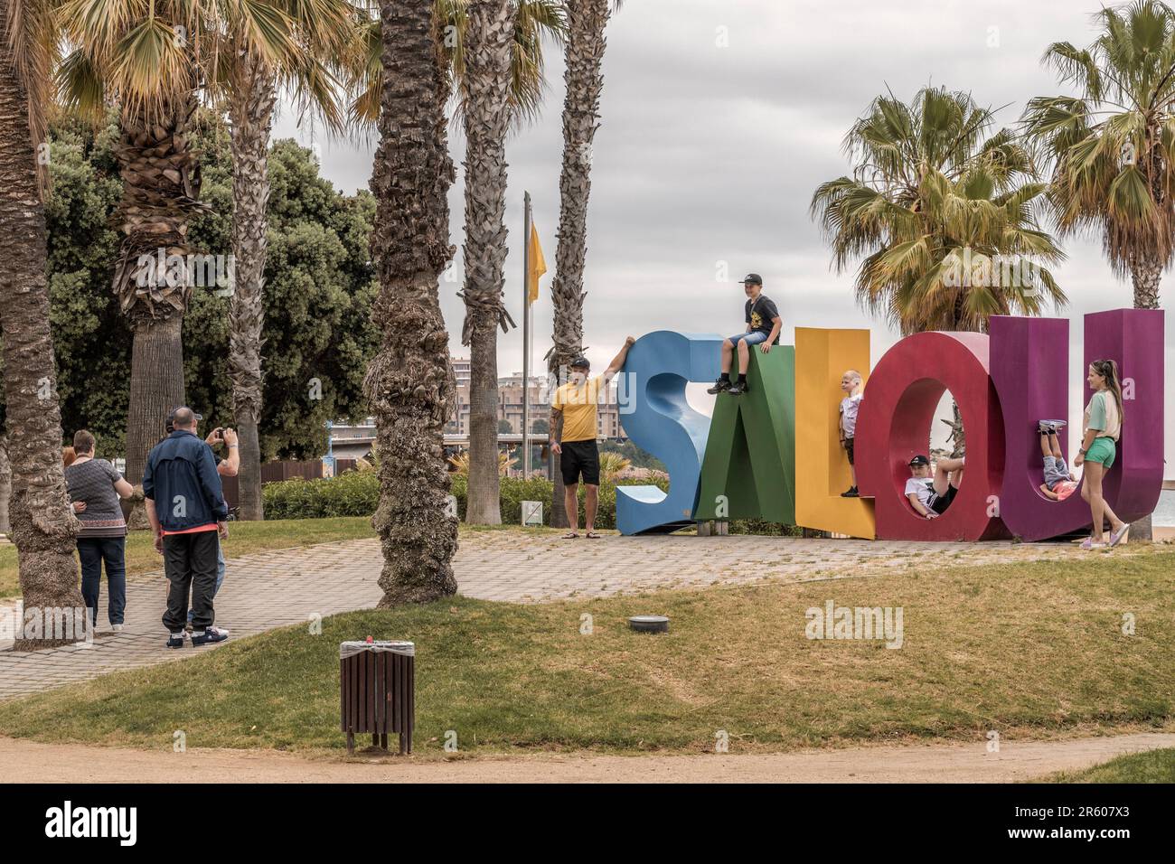 colorful letters on the Llevant beach in Salou, tourist destination in ...