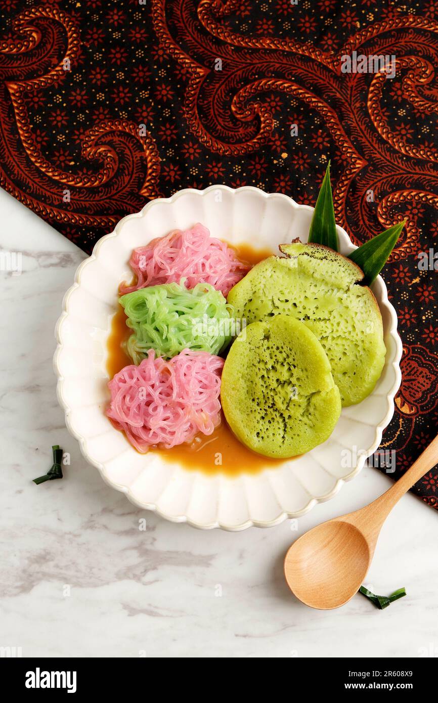 Top View Petulo Srabi with Palm Sugar and Coconut Milk Syrup ...