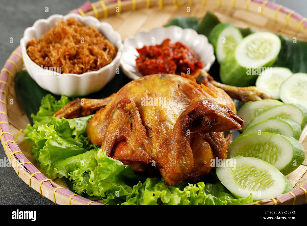 Ayam Goreng Lengkuas, Fried Whole Chicken with Shredded Galangal Serundeng and Spicy Sambal ...