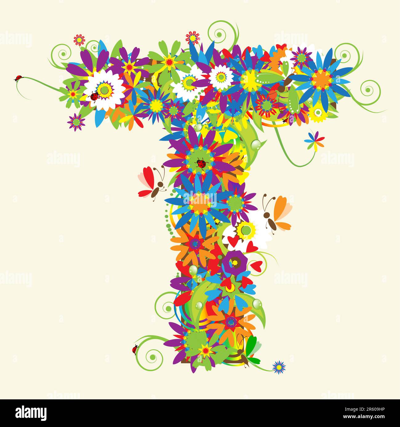 Letter T, floral design. See also letters in my gallery Stock Vector ...